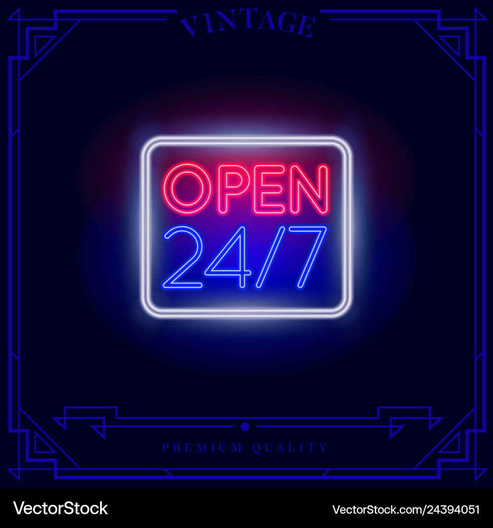 Open shop 247 neon light sign Royalty Free Vector Image