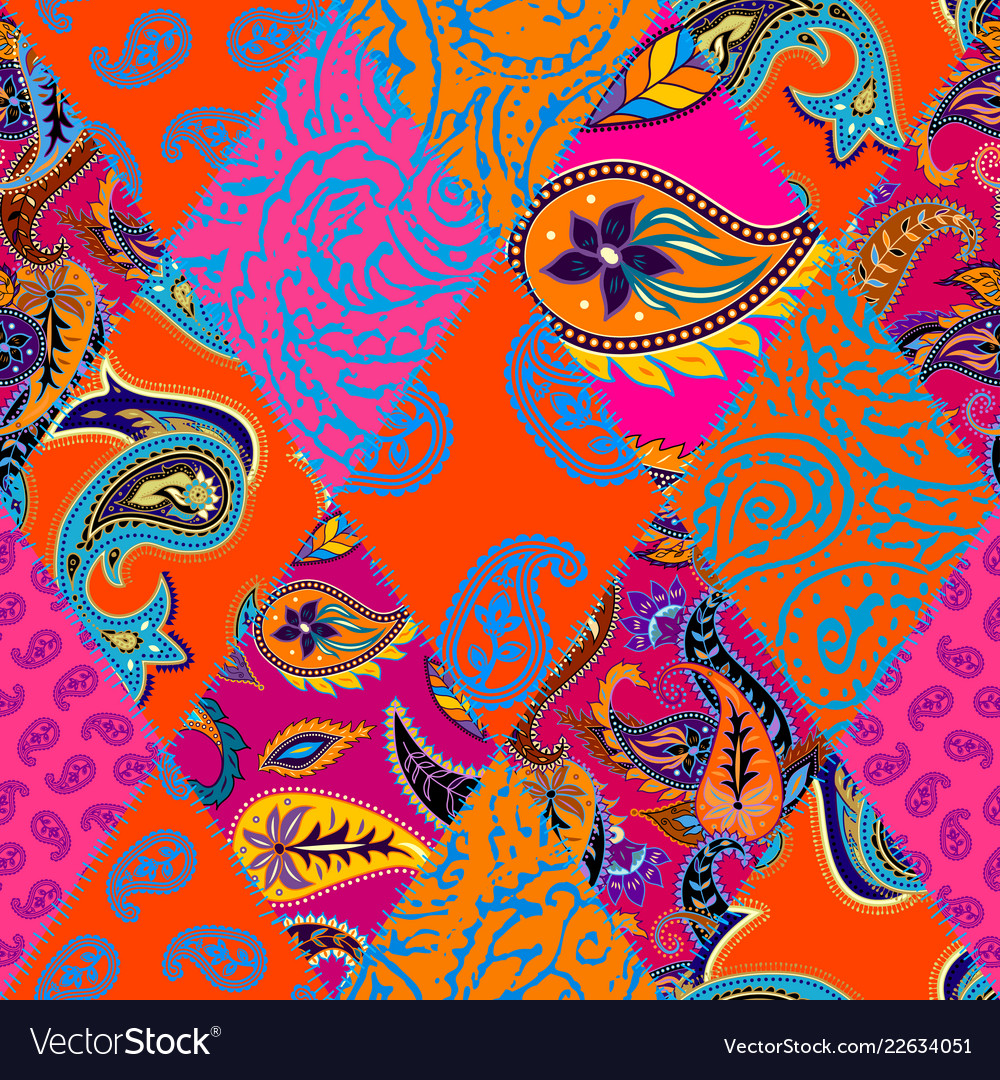 Patchwork pattern with paisley ornament patterns Vector Image