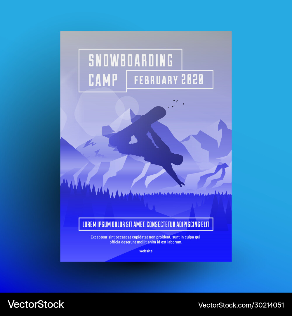 Snowboarding camp flyer or poster design template Vector Image