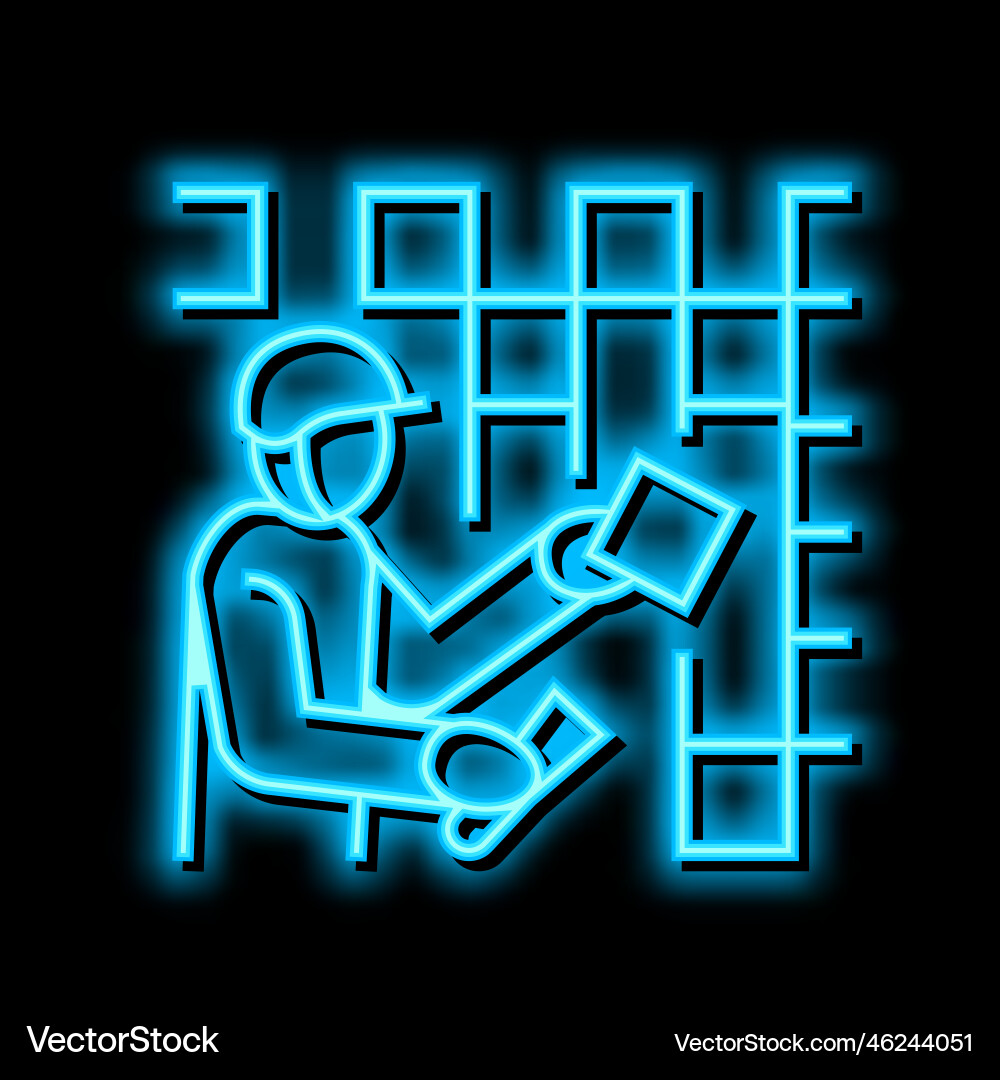 Tiler Worker Neon Glow Icon Royalty Free Vector Image