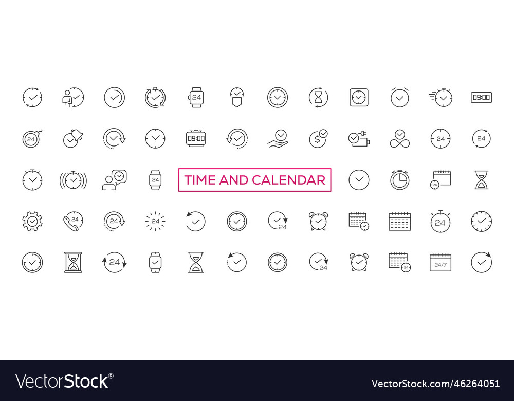 Time and clock calendar timer line icons Vector Image