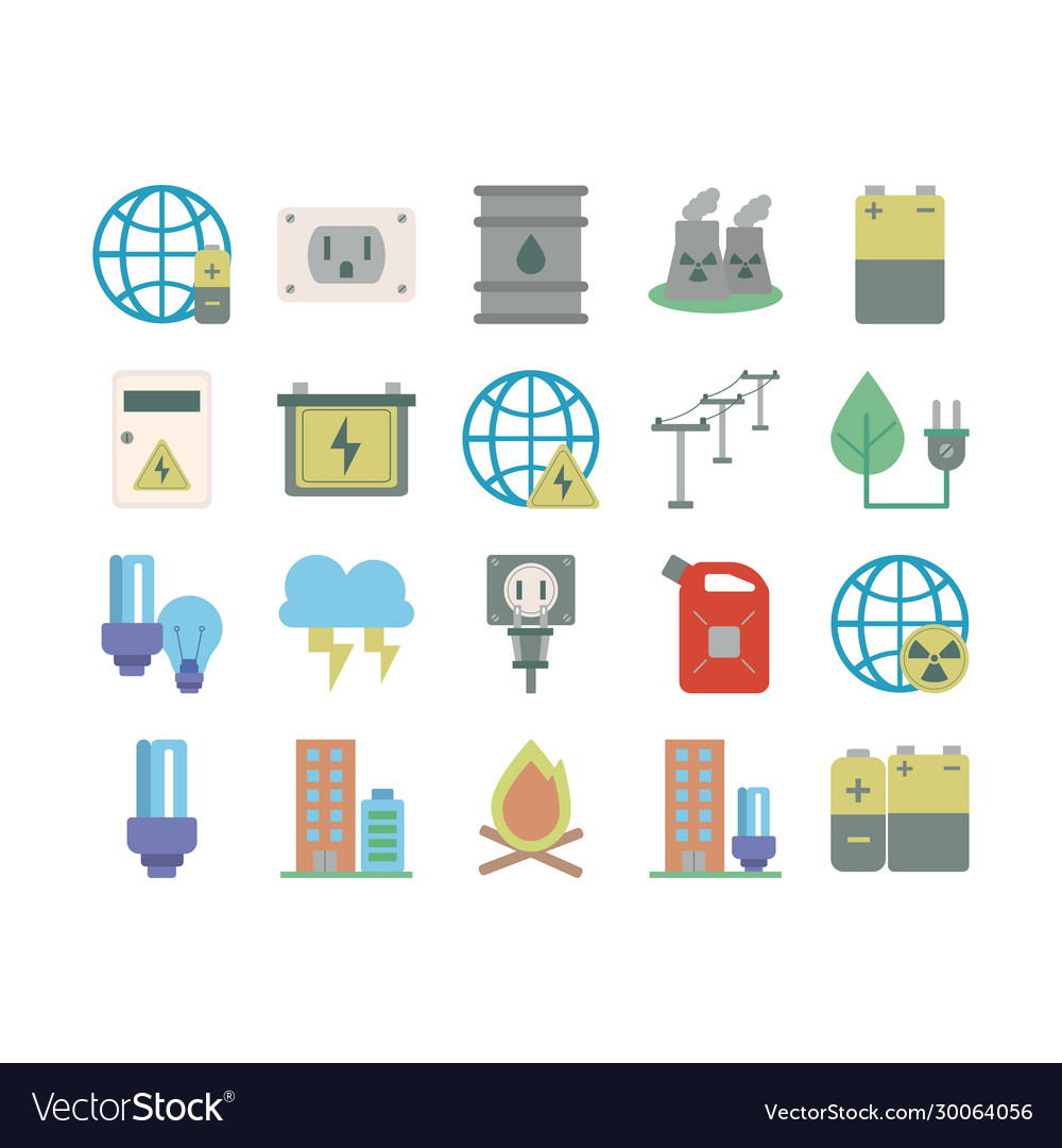 Bundle energy set icons Royalty Free Vector Image