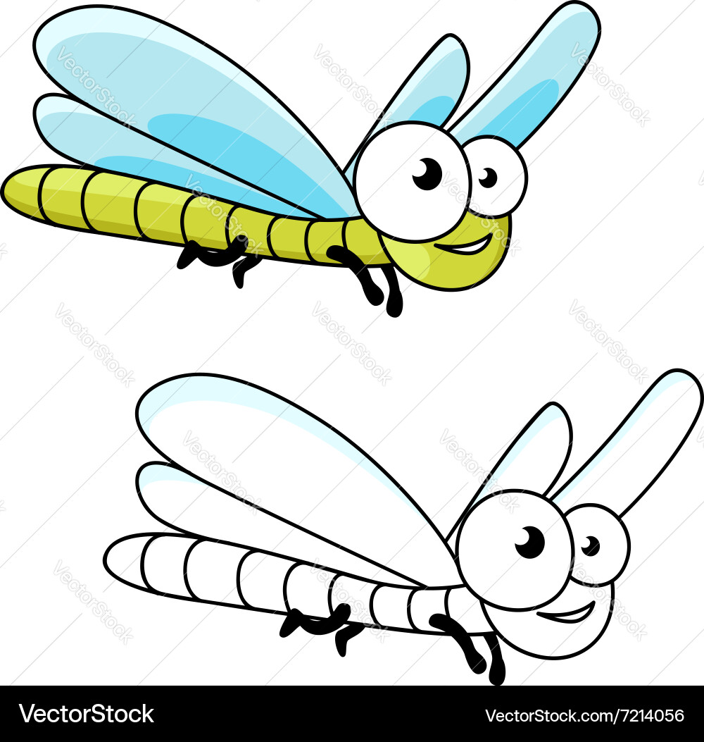 Funny cartoon green dragonfly insect Royalty Free Vector