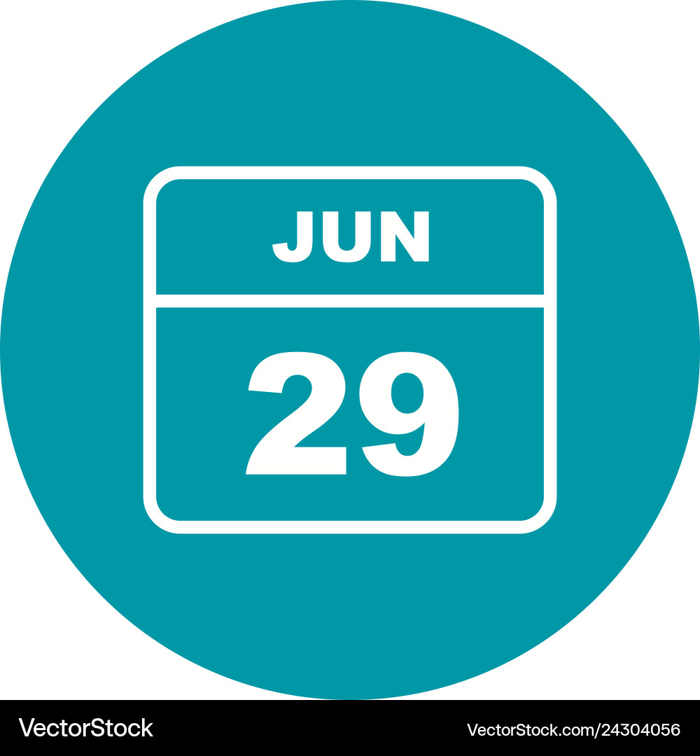 June 29th date on a single day calendar Royalty Free Vector