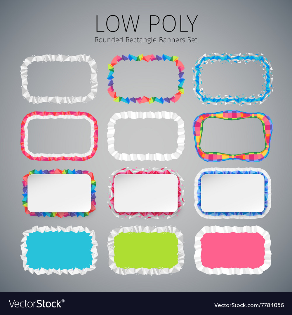 Low poly rounded rectangle banners set Royalty Free Vector