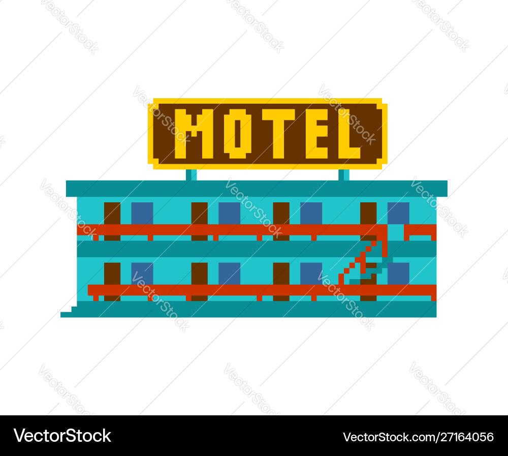 Motel pixel art small hotel 8 bit Royalty Free Vector Image