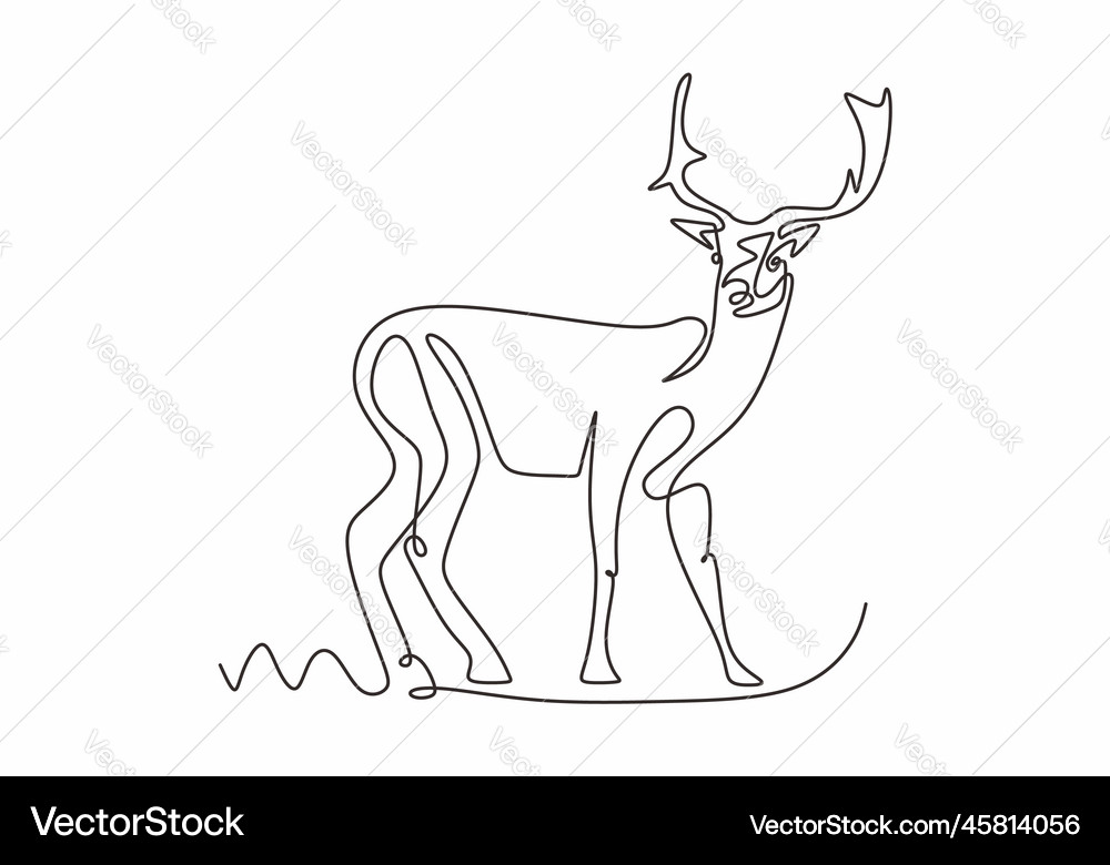 One line design silhouette of deer continuous Vector Image