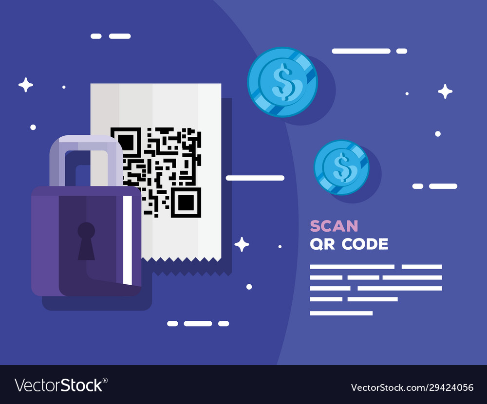 Scan qr code in voucher paper with padlock Vector Image