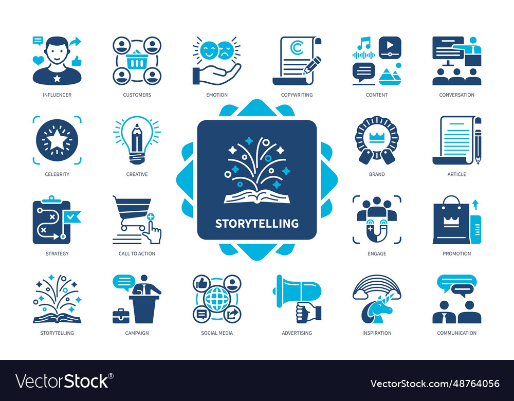 Storytelling solid icon set Royalty Free Vector Image