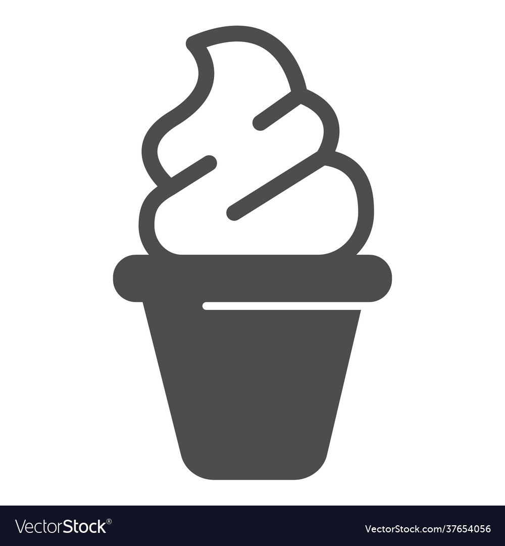 White Ice Cream In Waffle Cup Solid Icon Icecream Vector Image