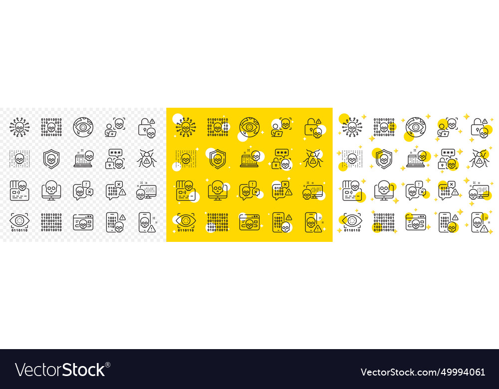 Cyber attack line icons phishing risk data Vector Image