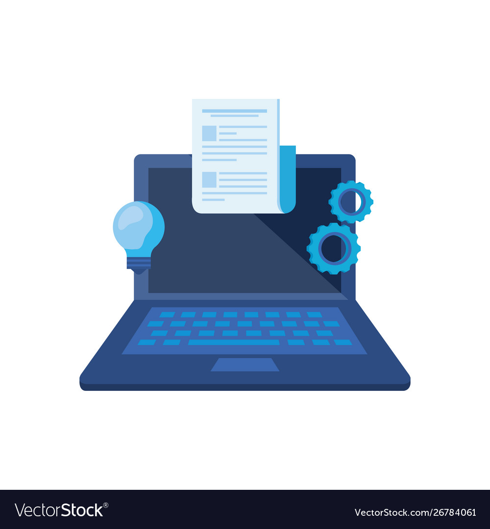 Laptop computer with document file Royalty Free Vector Image
