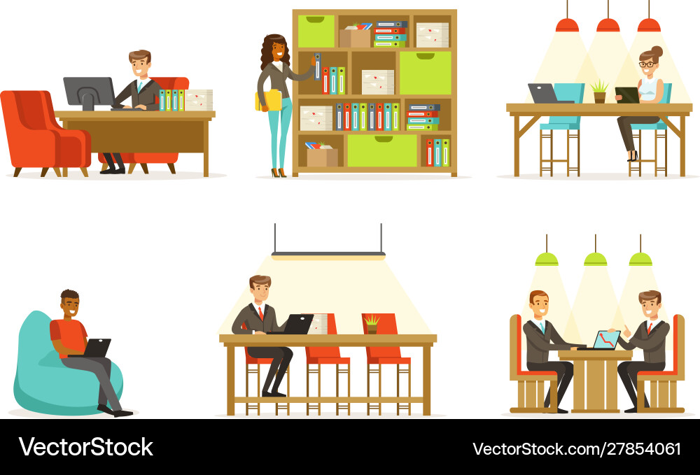 Men and women work in office Royalty Free Vector Image