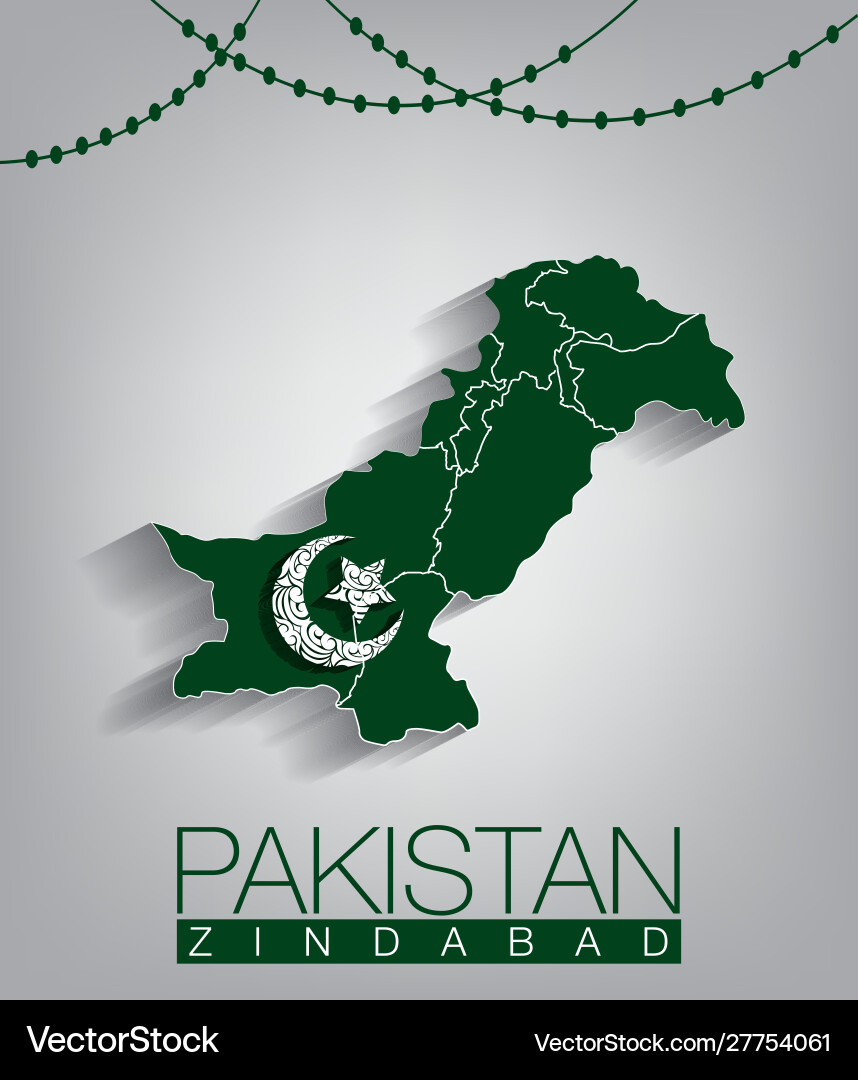 Pakistan map with moon and star on green Vector Image