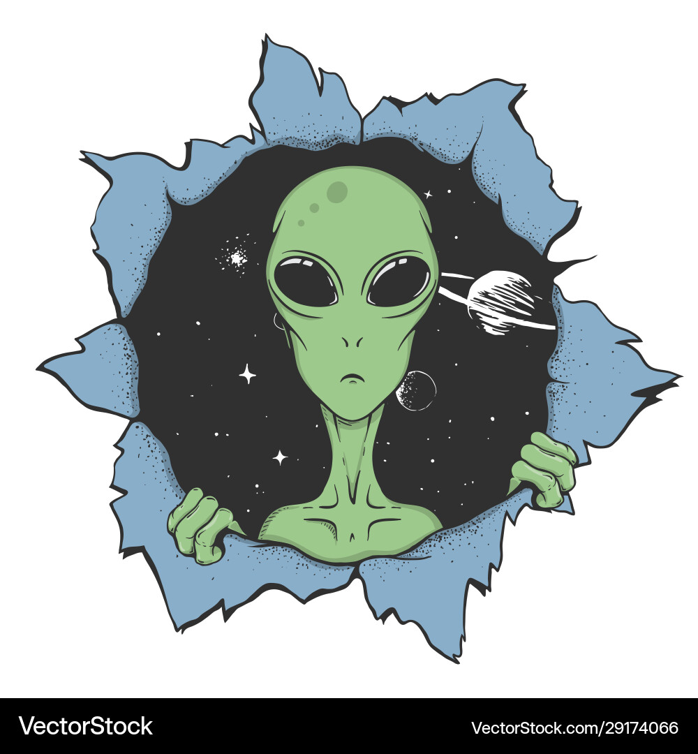 Alien looks out from hole space to us Royalty Free Vector