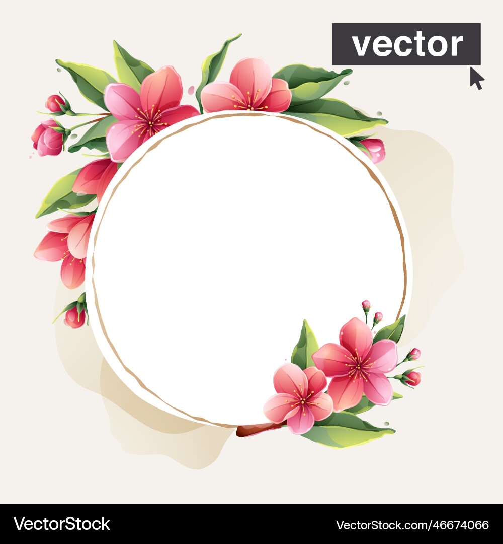 Beautiful circle frame with watercolor sakura Vector Image