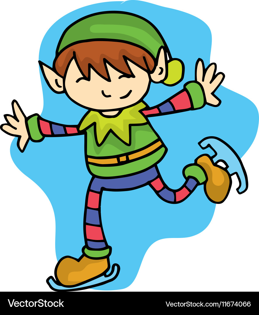 Elf skating cute kid cartoon Royalty Free Vector Image