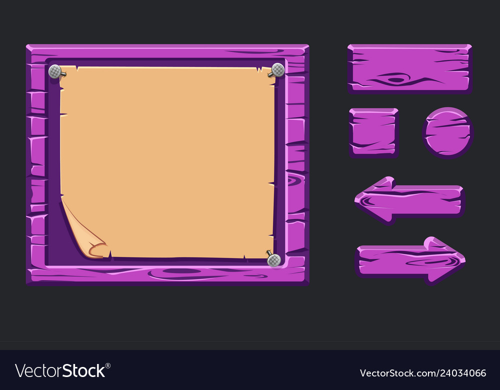 Game ui kit template violet wooden menu of Vector Image Game ui kit template violet wooden menu of Vector Image