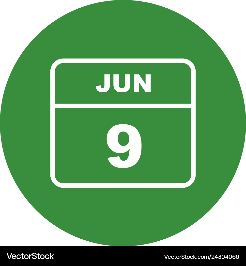 June 9th date on a single day calendar Royalty Free Vector