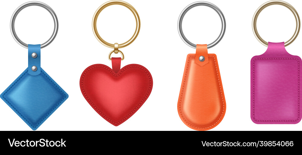 Leather keychains of different shapes holders set Vector Image