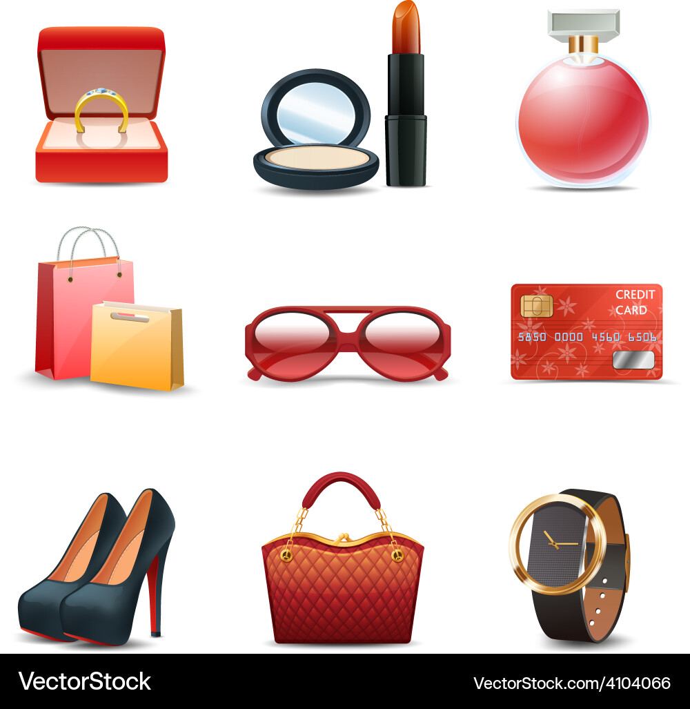 Women shopping icon set Royalty Free Vector Image