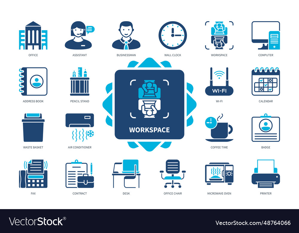 Workspace solid icon set Royalty Free Vector Image