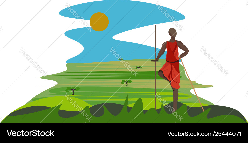 A tall maasai warrior watching over grasslands Vector Image
