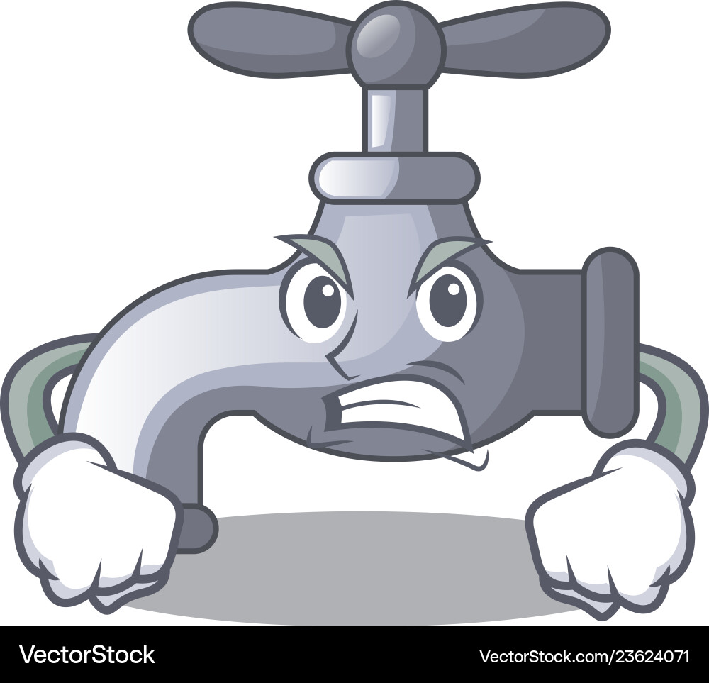 Angry water tap isolated on the character Vector Image