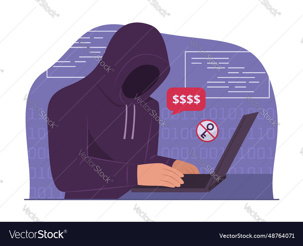 Hacker hacking laptop for cyber crime concept Vector Image
