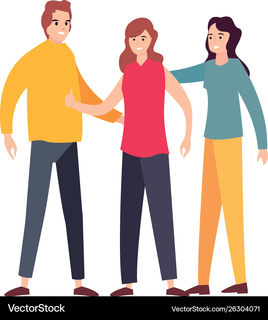 Happy young people together white background Vector Image