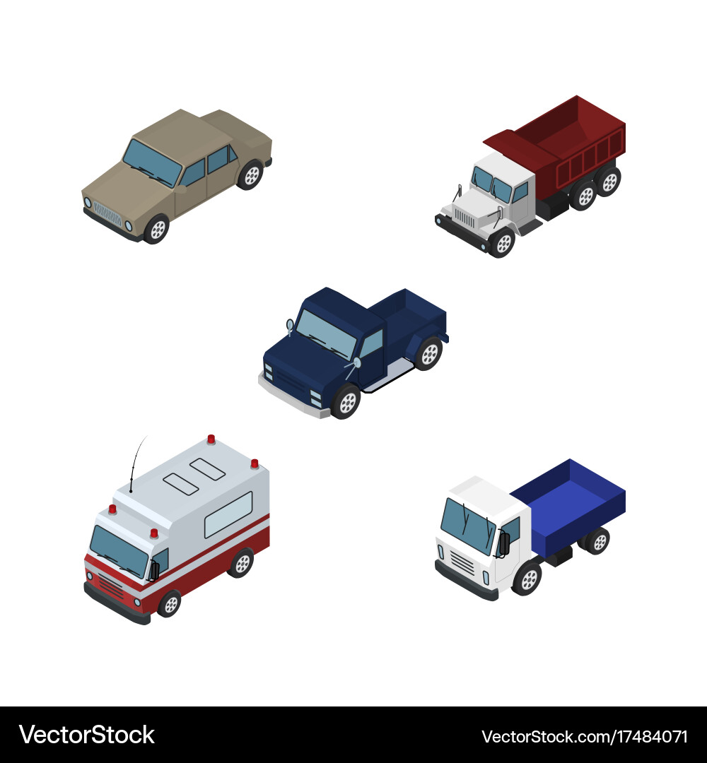 Isometric automobile set of first-aid lorry auto Vector Image