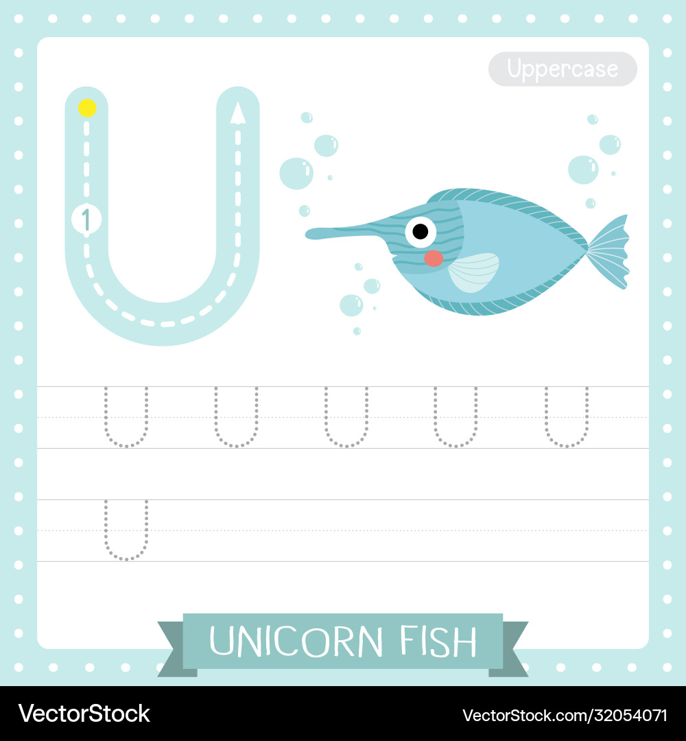 Letter u uppercase tracing practice worksheet Vector Image