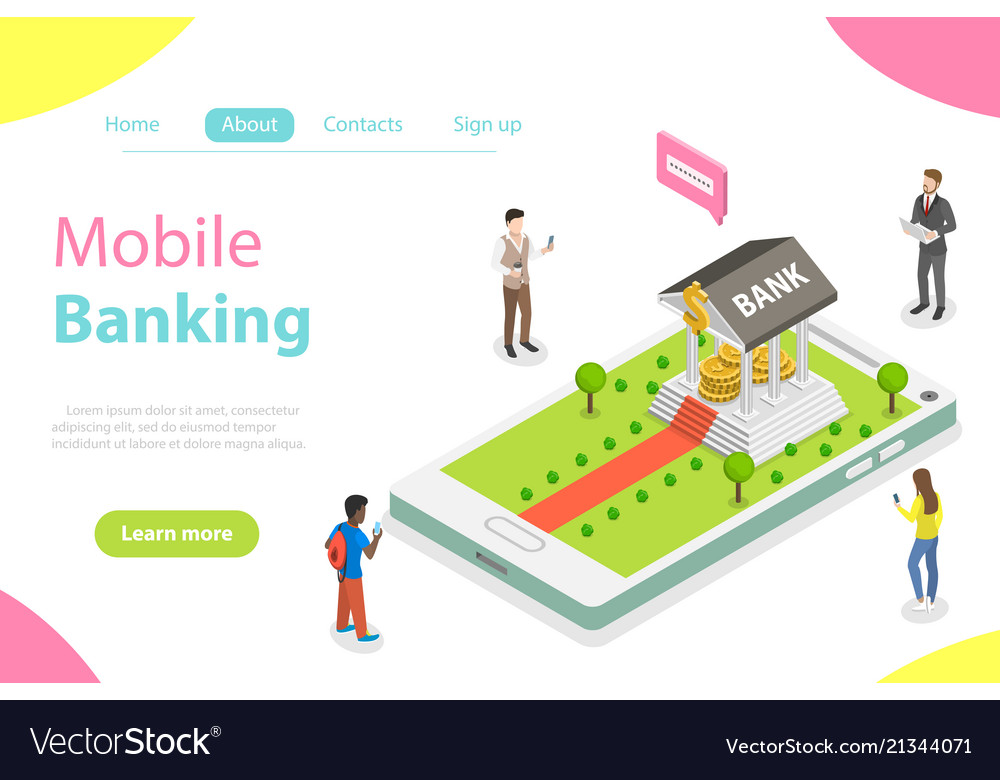 Online banking flat isometric concept Royalty Free Vector