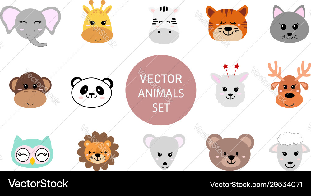 Set cute hand drawn smiling animals characters Vector Image