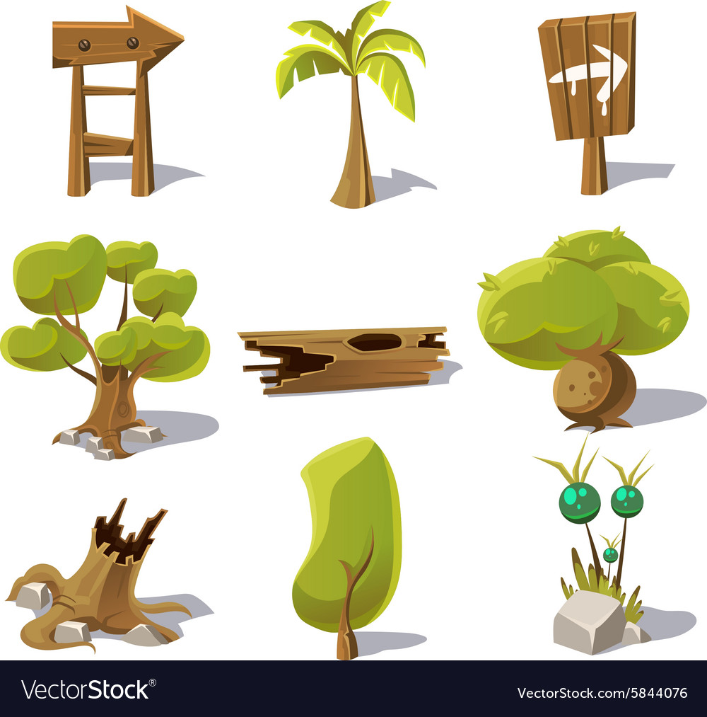 Cartoon nature elements objects on white Vector Image