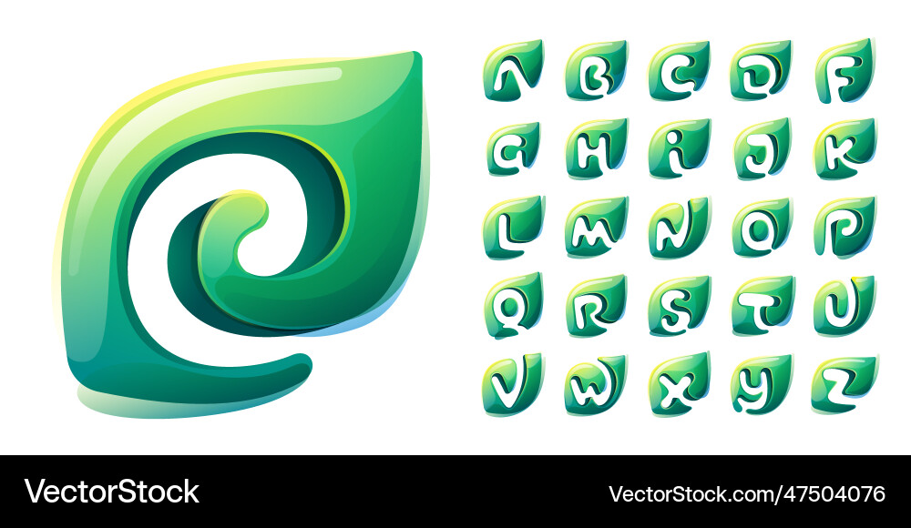 Eco alphabet green leaf carving 3d realistic icon Vector Image
