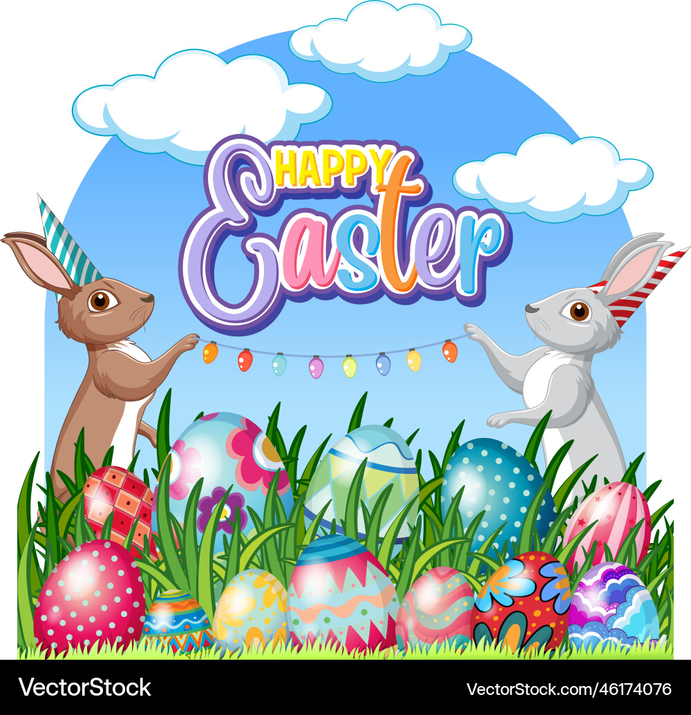 Happy easter poster with cute bunny and colourful Vector Image