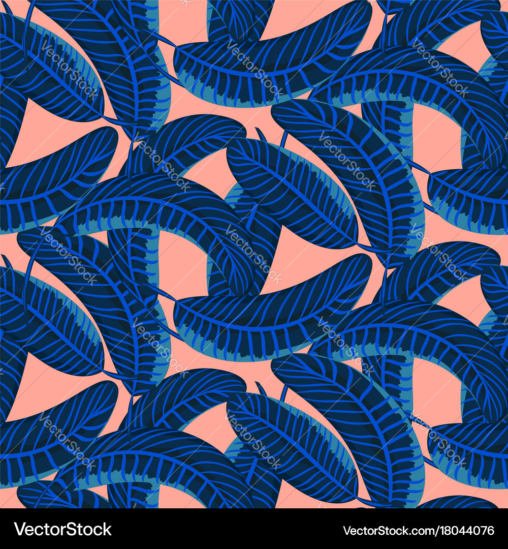 Indigo blue palm leaves dense bold seamless Vector Image