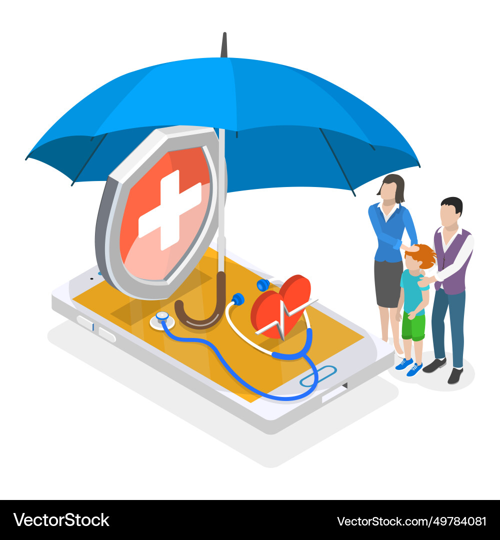 3d isometric flat of insurance Royalty Free Vector Image