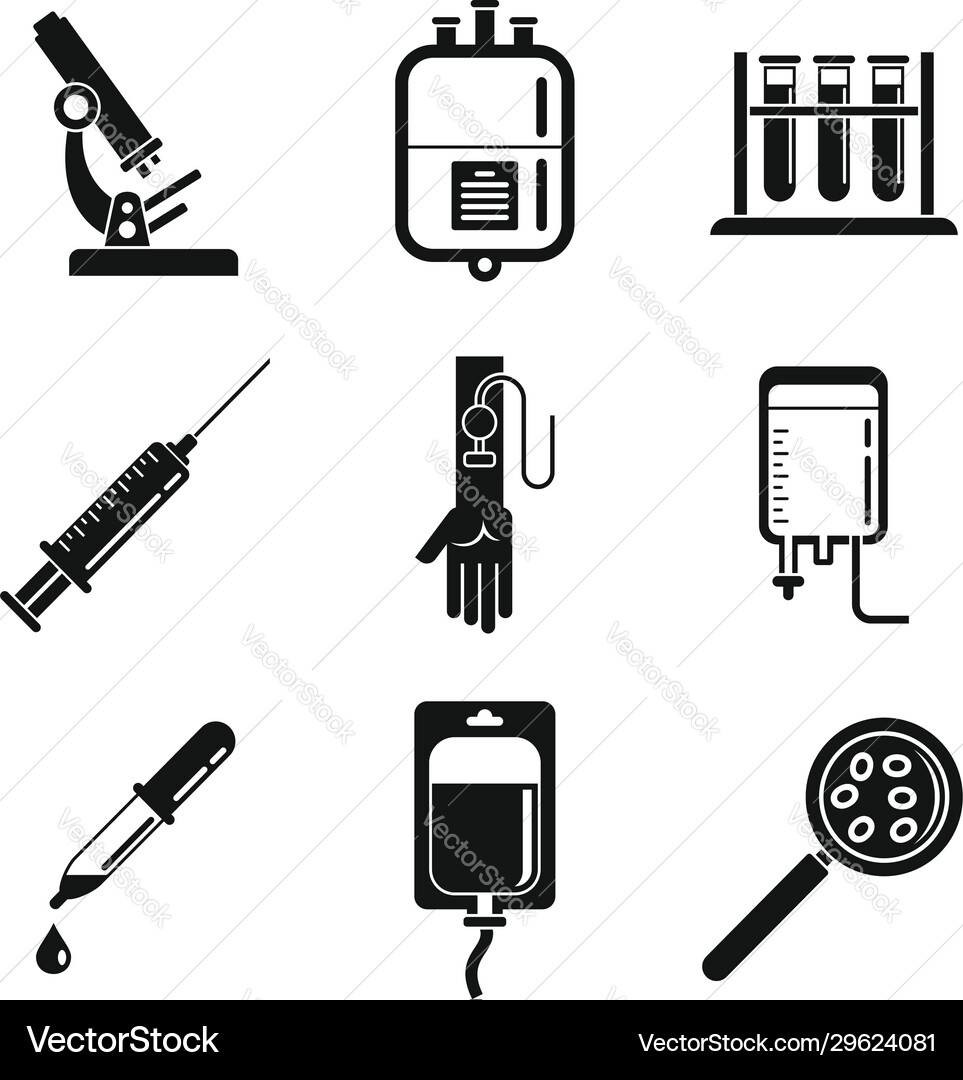 Blood transfusion aid icons set simple style Vector Image