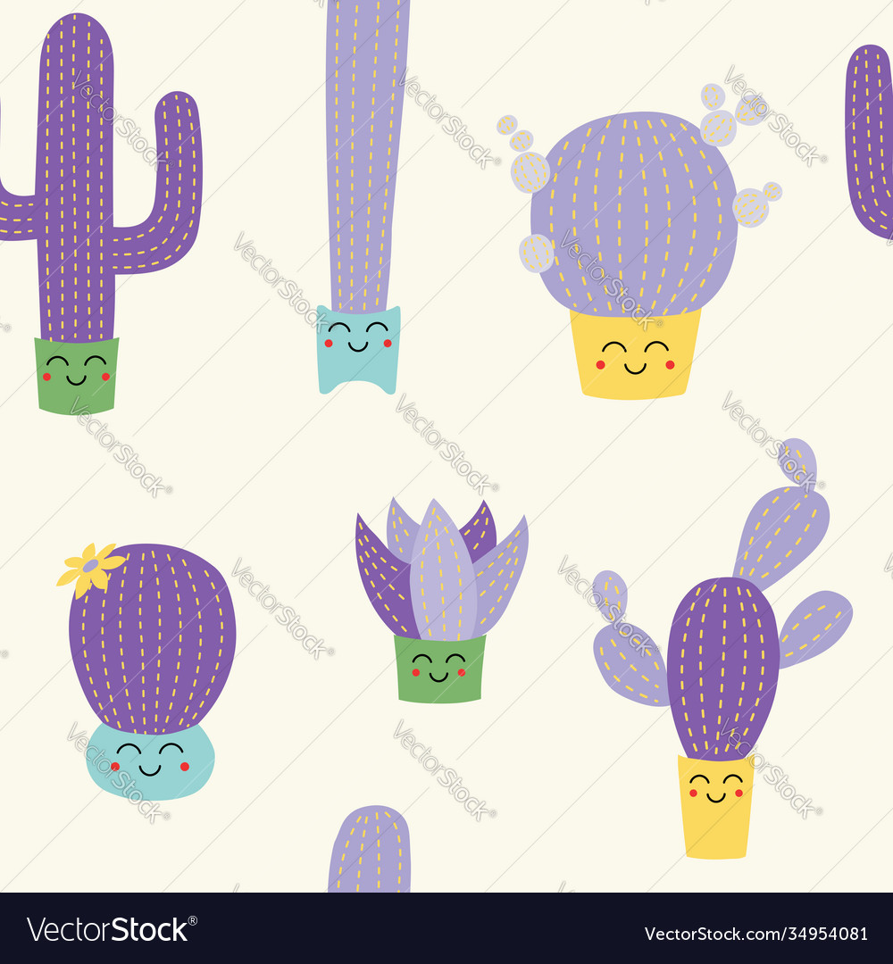 Cute cactus seamless pattern Royalty Free Vector Image