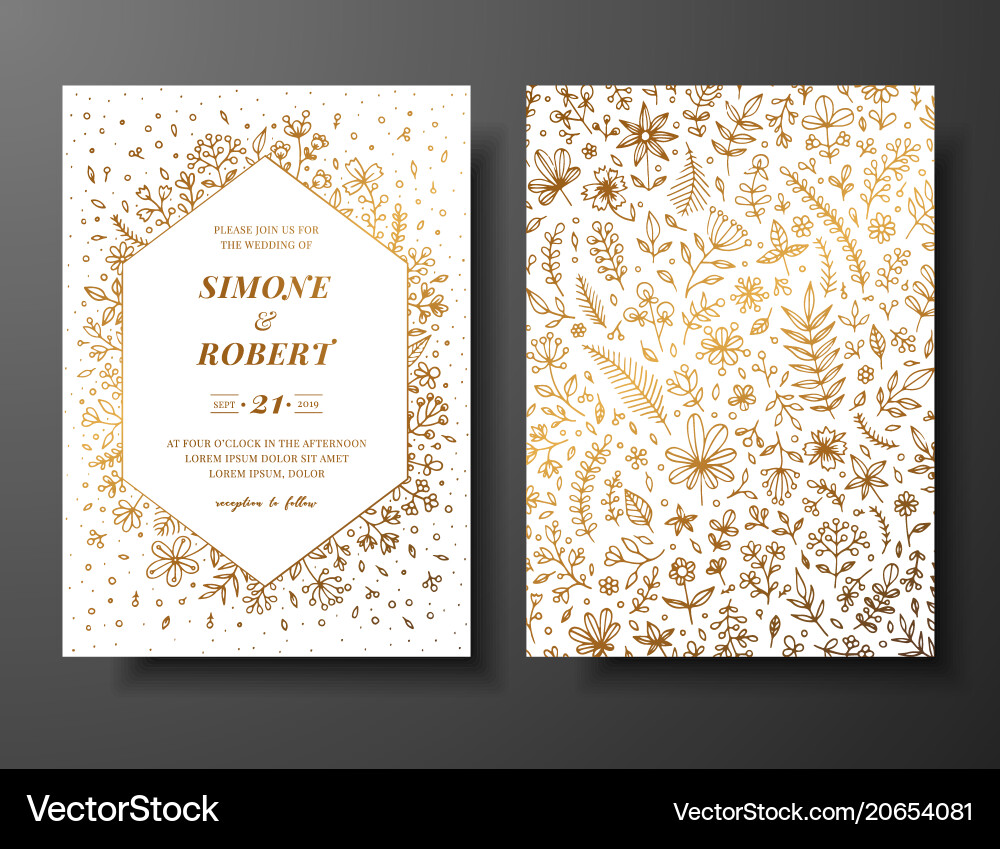 Golden wedding invitation with hand drawn Vector Image