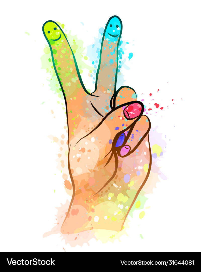 Hand folded in victory symbol with multi-color Vector Image