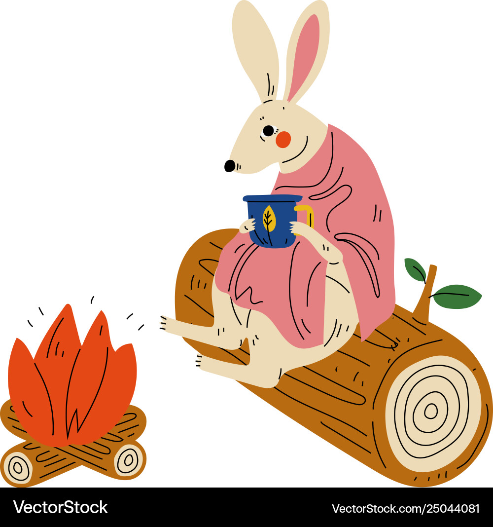 Rabbit sitting bonfire with cup tea animal Vector Image