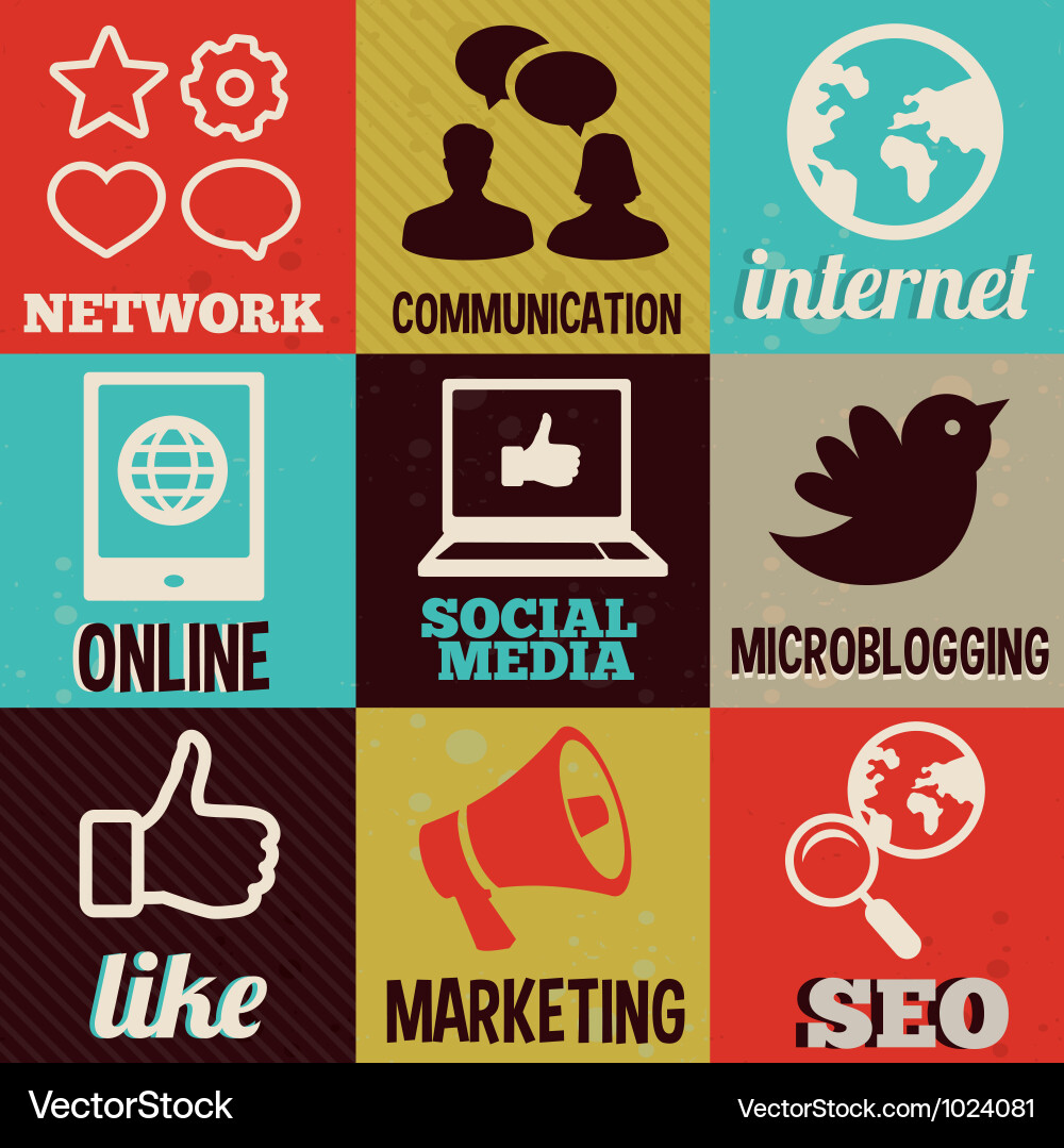 Set with round retro labels social media Vector Image