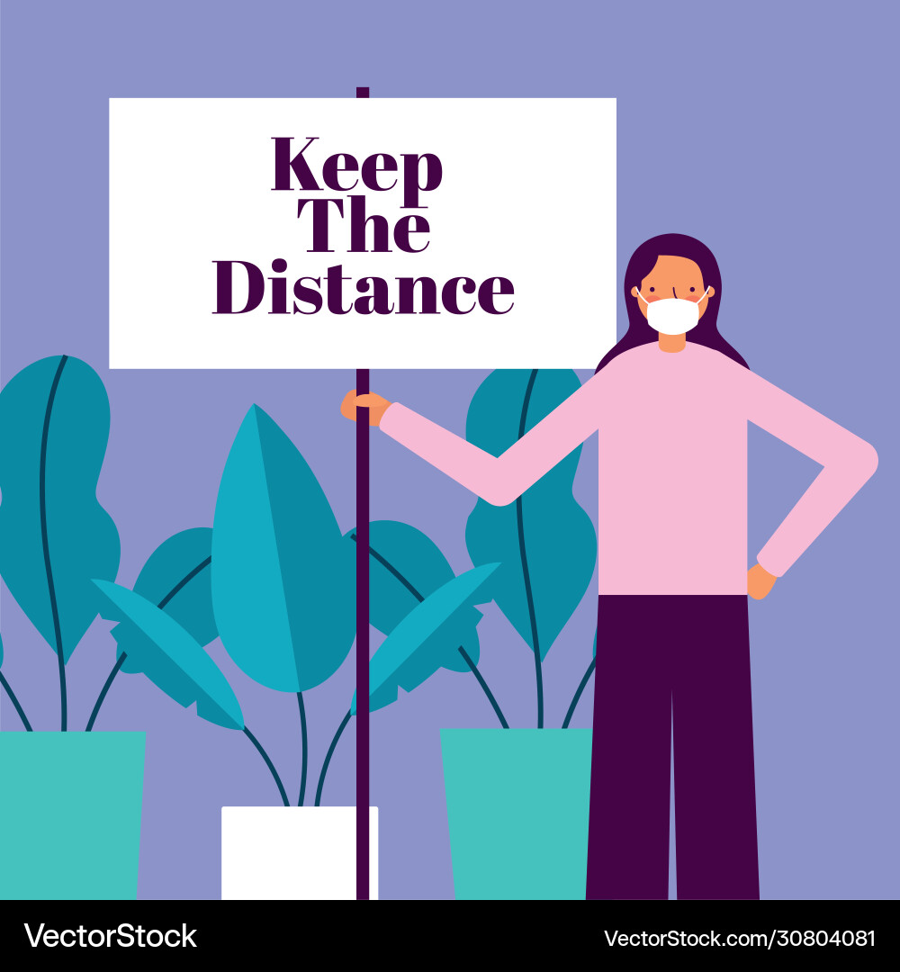 Woman with keep distance banner Royalty Free Vector Image