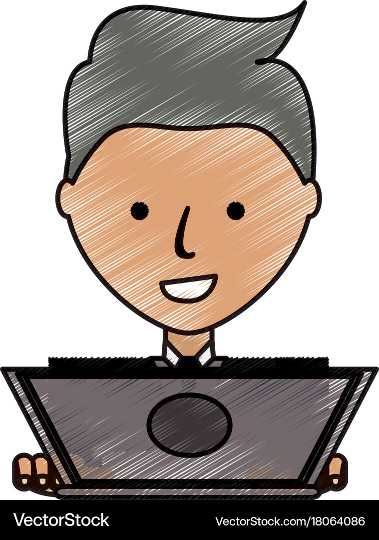 Colorful man with laptop doodle over white Vector Image
