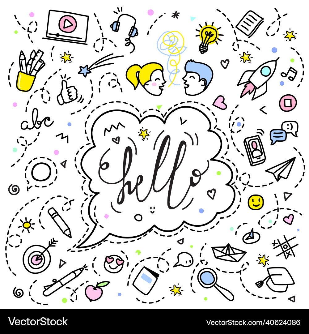 Concept of communication in doodle style hello Vector Image