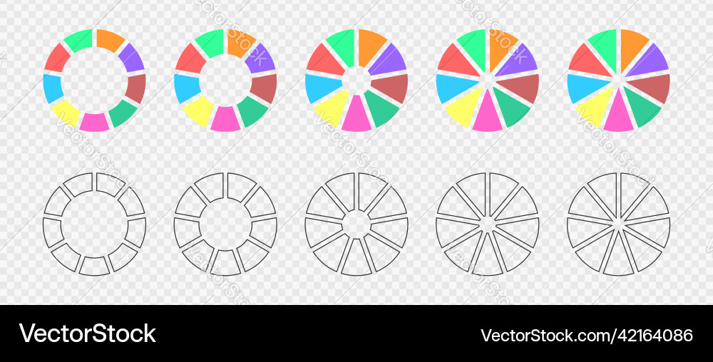 Donut charts segmented in 9 parts colored Vector Image