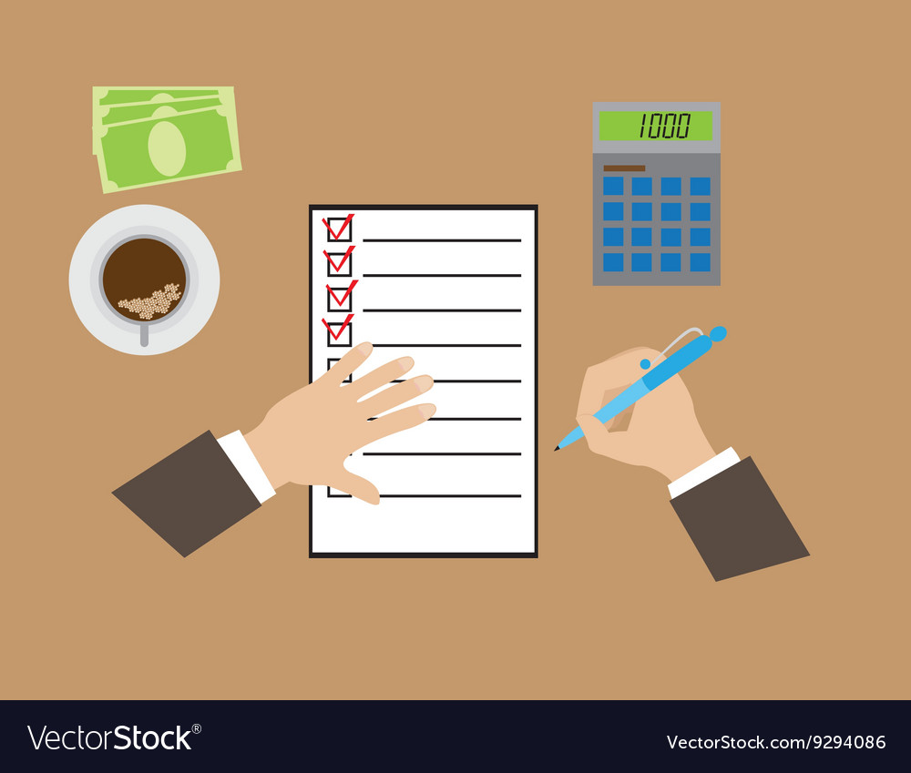 Hands completing the questionnaire Royalty Free Vector Image